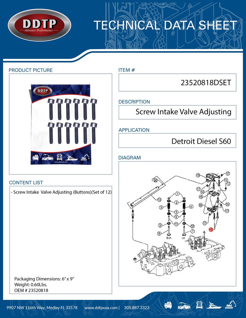 Screw ASM Intake Valve Adjusting (Buttons) S60 (12 Pack) (23520818 ...