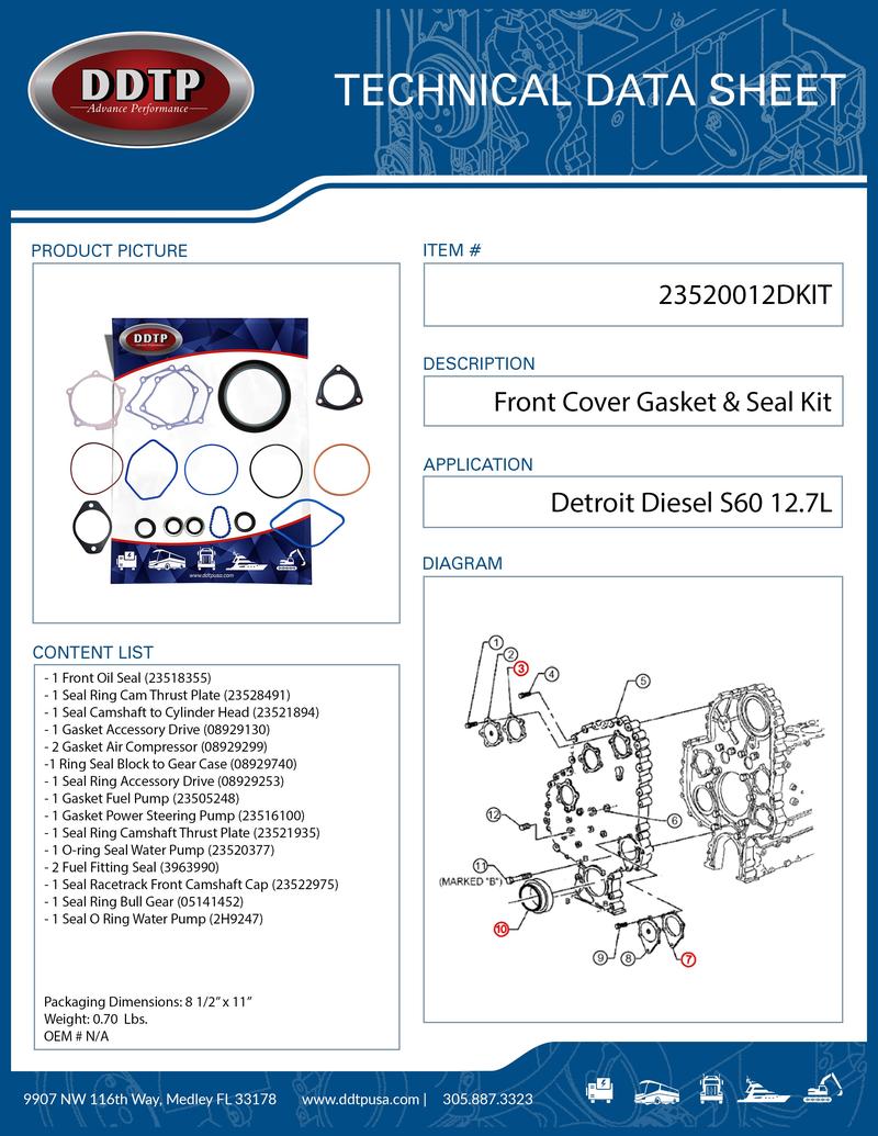 Complete Front Cover Gasket & Seal Kit for Detroit Diesel S60 12.7L ...