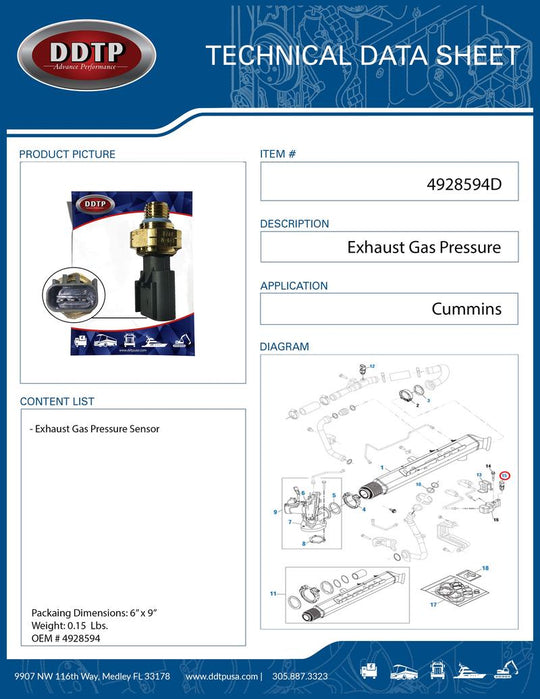 Exhaust Gas Pressure Sensor Cummins (4928594) – DDTP STORE ONLINE