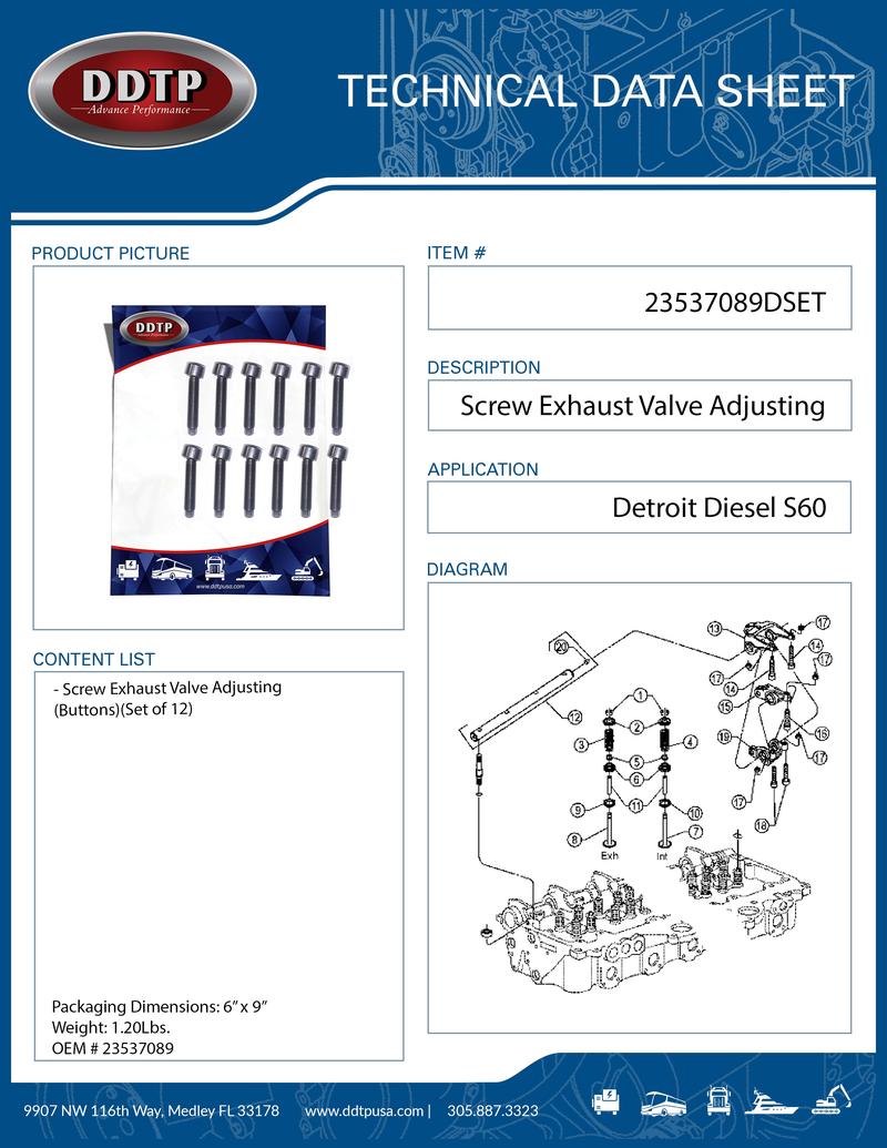 Screw ASM Exhaust Valve Adjusting S60 (Buttons)(12 Pack)(23537089 ...