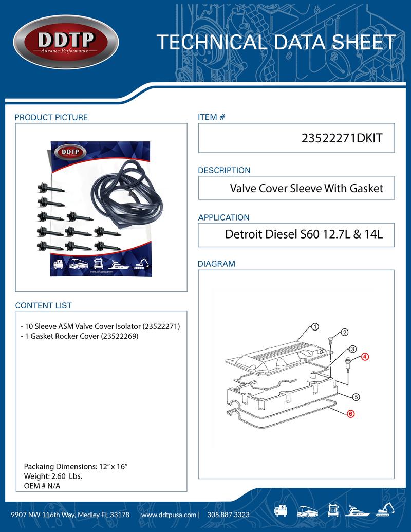 Valve Cover Sleeve ASM (10) W/ Gasket S60 12.7L and 14L ( 23522271 ...