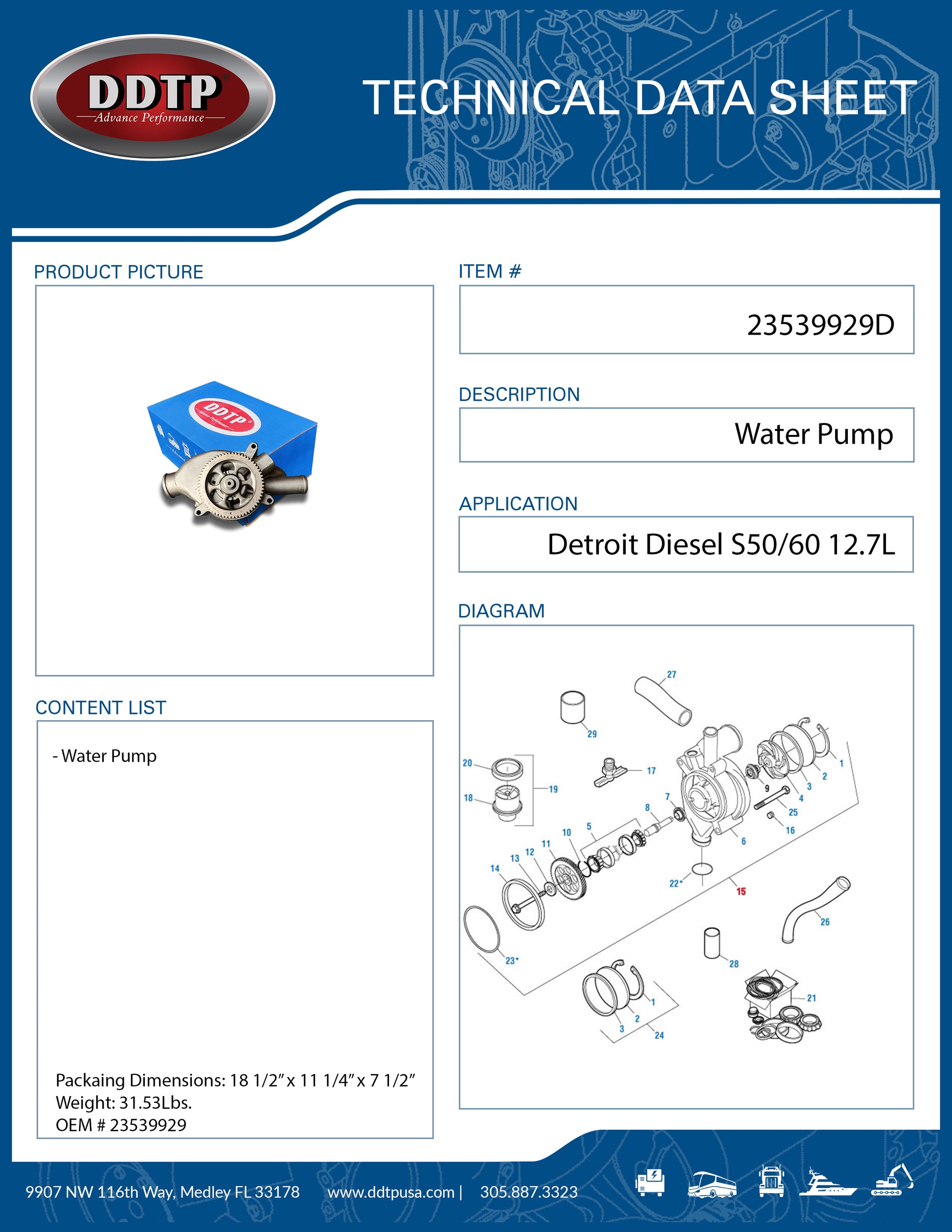 Brand New Water Pump S50/60 12.7L No Core ( 23539929 ) – DDTP STORE ONLINE
